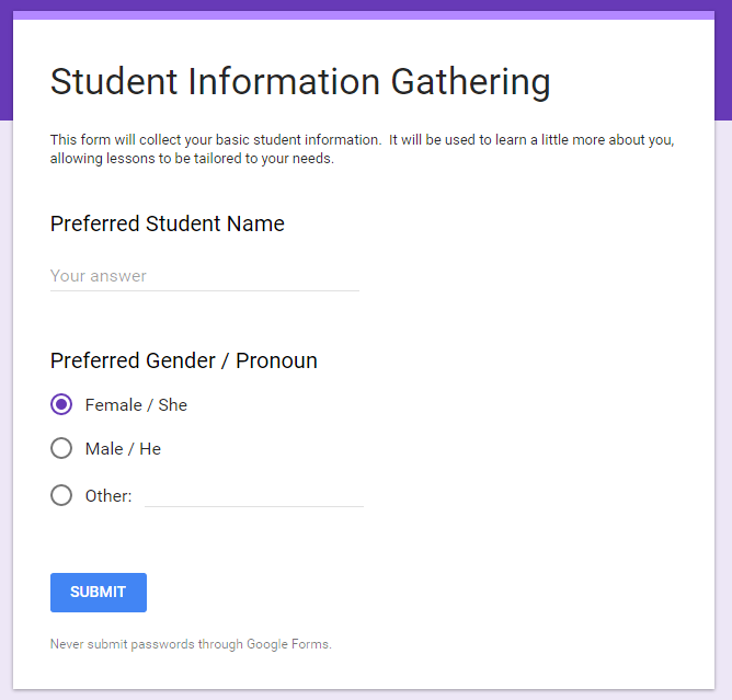 Creating a Basic Google Form – What Binder Education